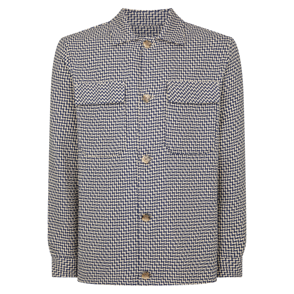 Remus Uomo Blue Chevron Print Overshirt | Hurleys